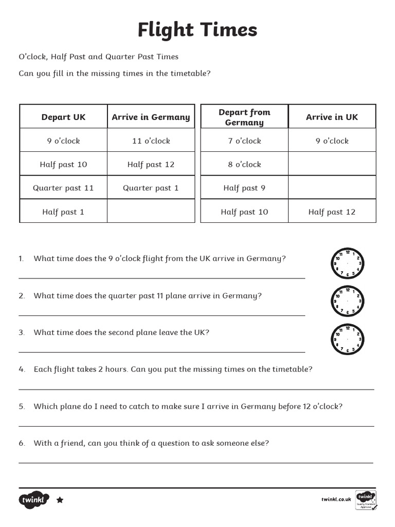 T N 4008 KS1 Time Activity Sheets Flight Times - Ver - 3 | PDF ...
