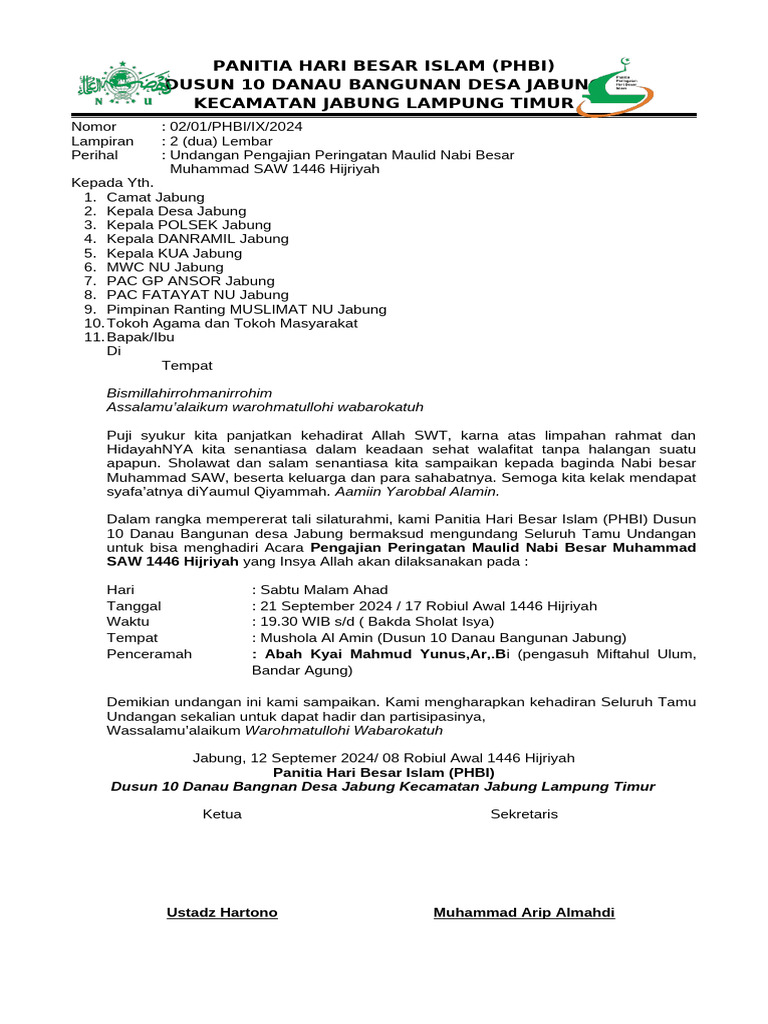 Undangan PHBI Arip | PDF