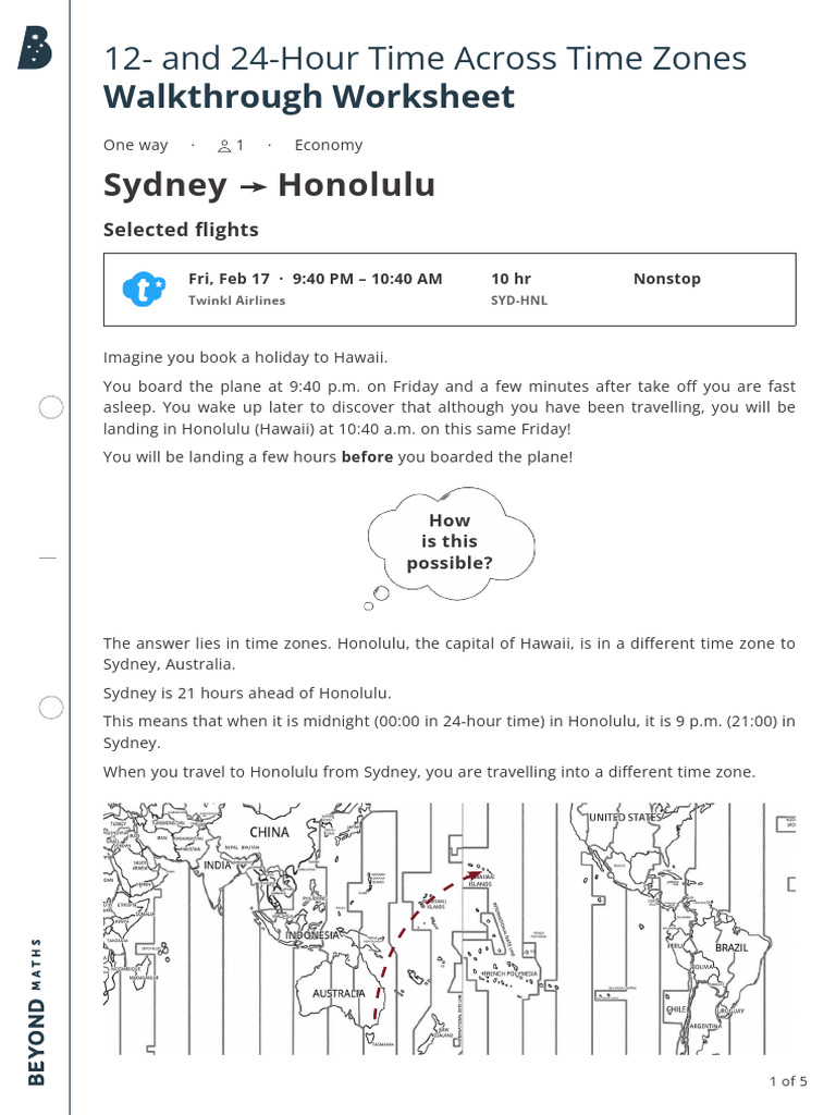 Time Zone Differences Worksheet | PDF | Geography | Spacetime