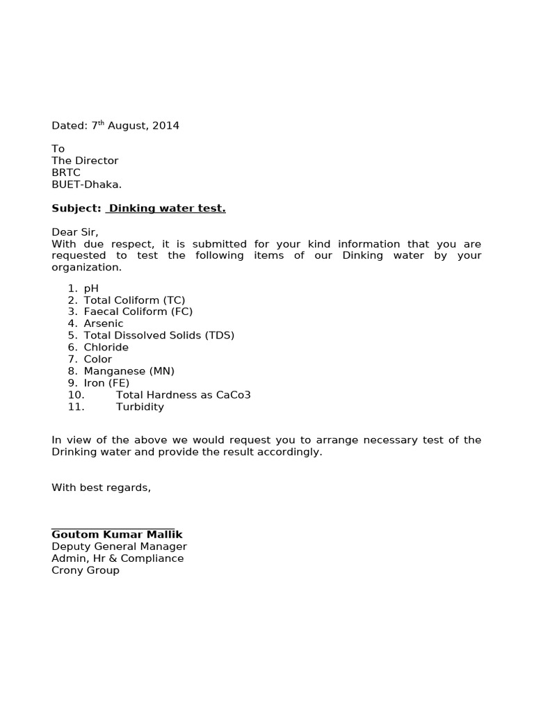Drinking Water Test Application | PDF