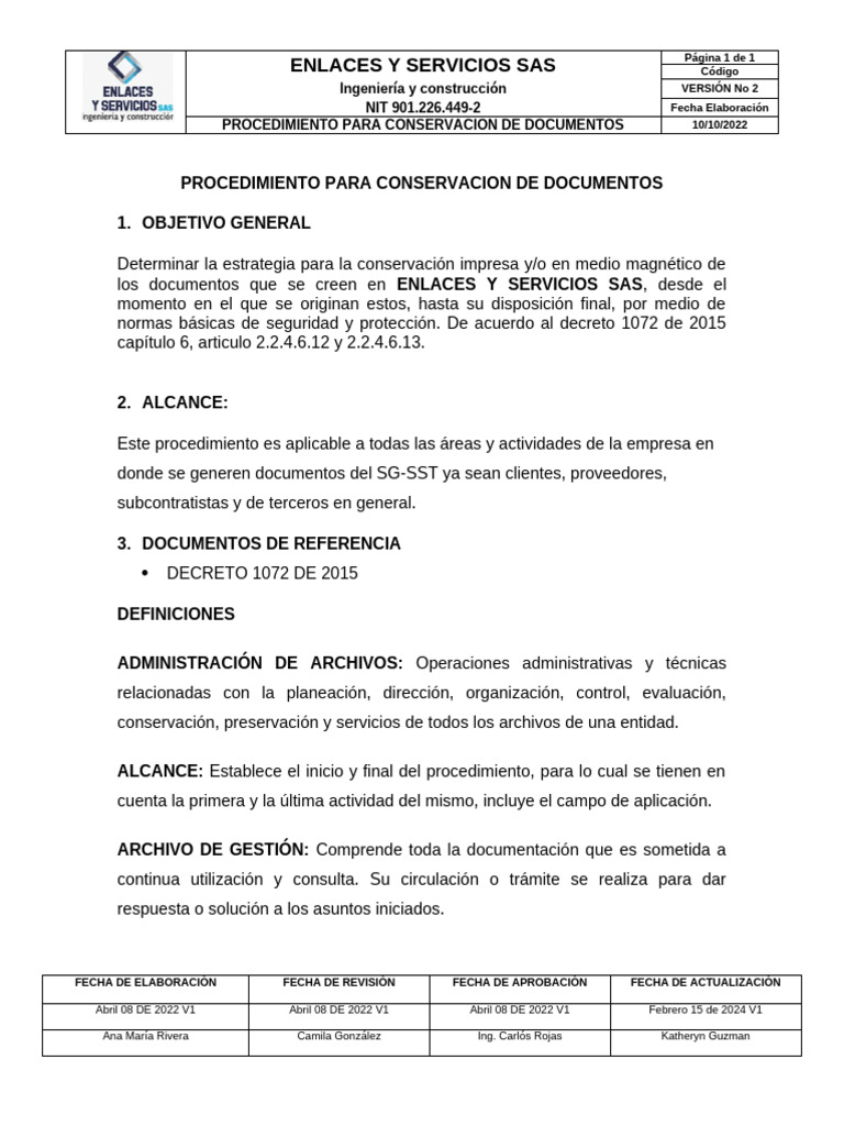 PSST - 05 - Procedimiento para Conservación de Documentos SG-SST | PDF