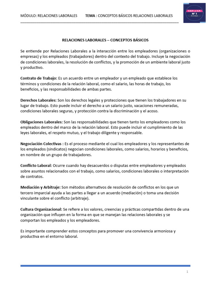 Relaciones Laborales Conceptos Basicos | PDF