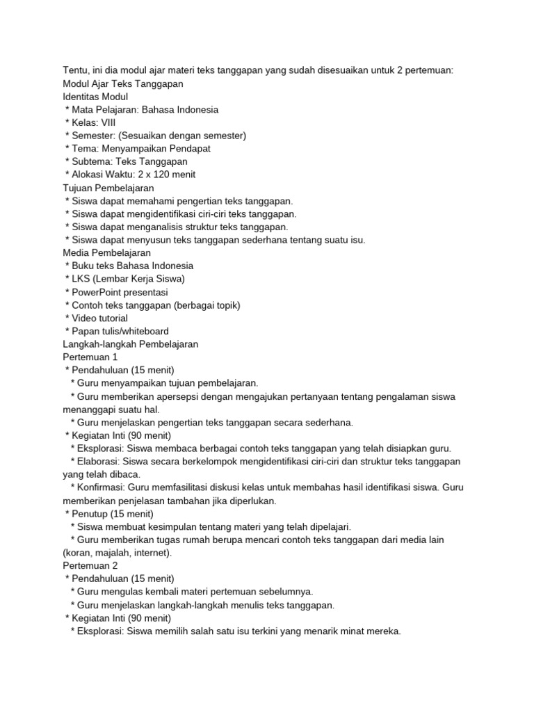 Modul Ajar Taks Tanggapan | PDF