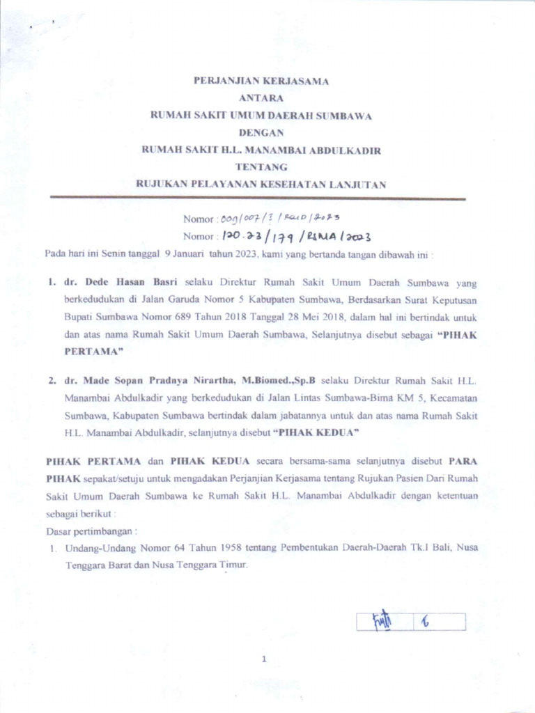 Mou Rujukan Pelayanan Lanjutan HL Manambai 2023 | PDF