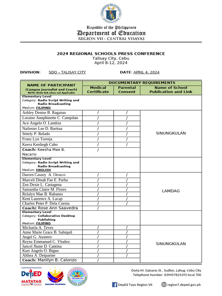 Sdo Talisay City Certification - Group | PDF