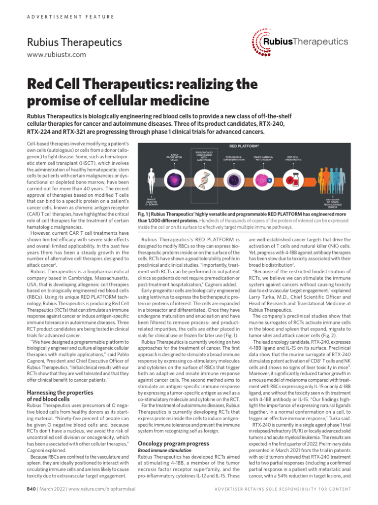 Red Cell Therapeutics: Realizing The Promise of Cellular Medicine | PDF