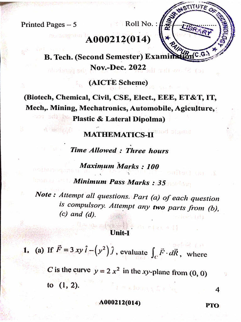 2022 Nov-Dec-Mathematics-II (AICTE) | PDF