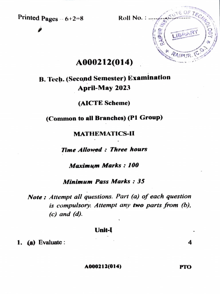 2023 Apr-May-Mathematics-II (AICTE) | PDF