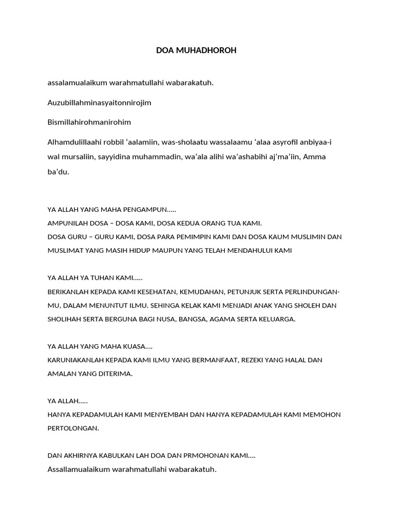 DOA MUHADHOROH | PDF
