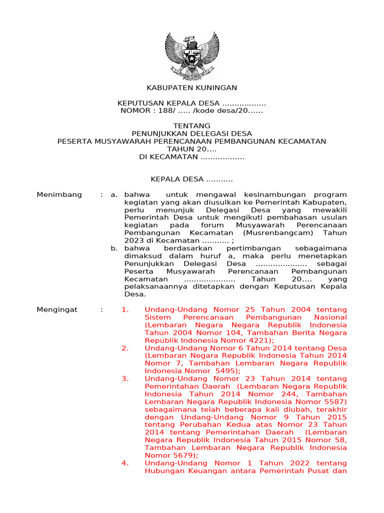 2022 - Draft SK Delegasi Musrenbangcam | PDF