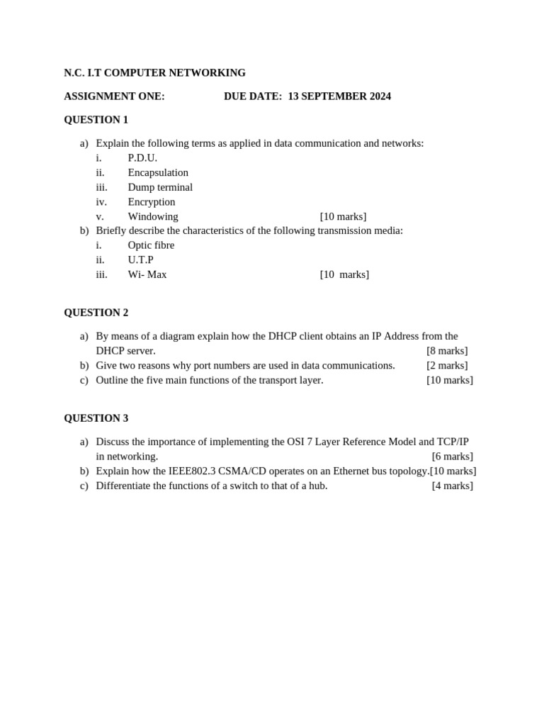 Computer Networking Assignments | PDF
