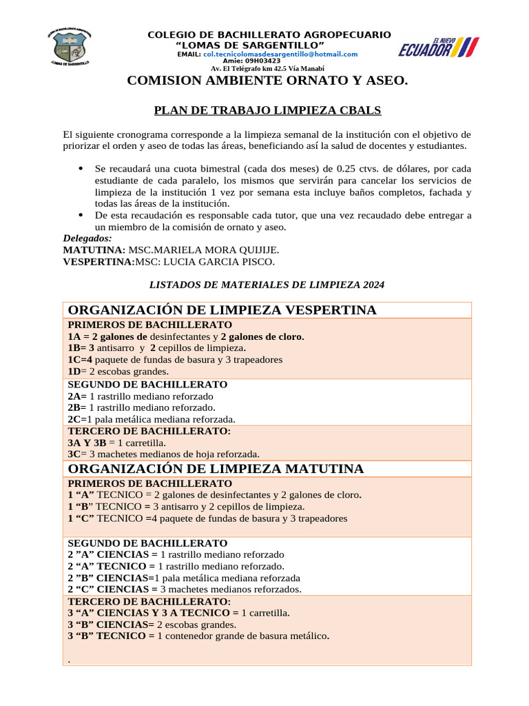 Cronograma de Limpieza | PDF