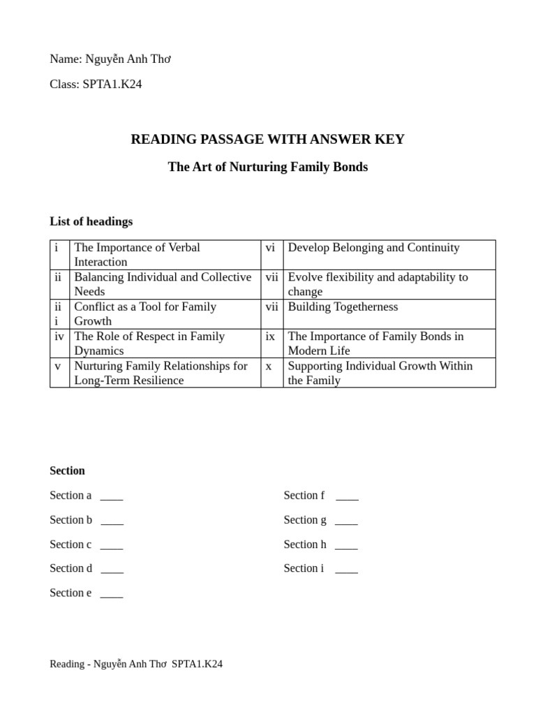 Reading Passage Answer Key | PDF
