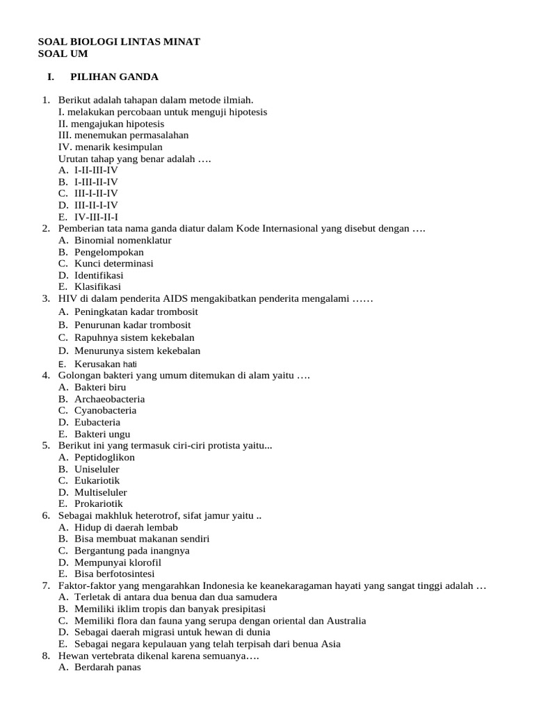 Soal Um Biologi LM 19-20, Ratna - Fikss | PDF