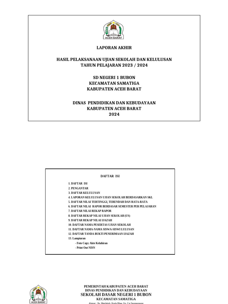 Format Laporan Kelulusan SD Tp. 2023-2024 | PDF