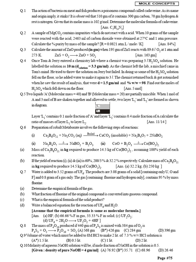 Stoichiometry & Mole Concept MQB | PDF