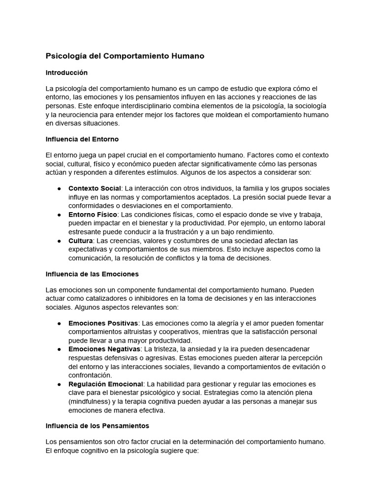 Psicología Del Comportamiento Humano | PDF