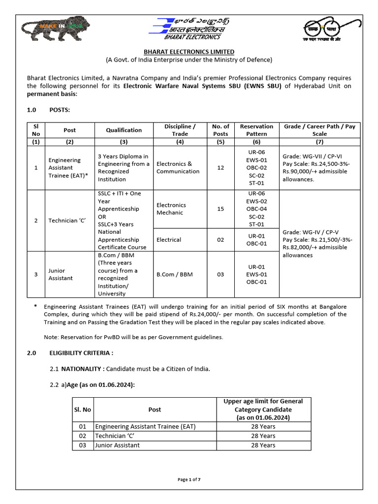 BEL Notification 2024 | PDF