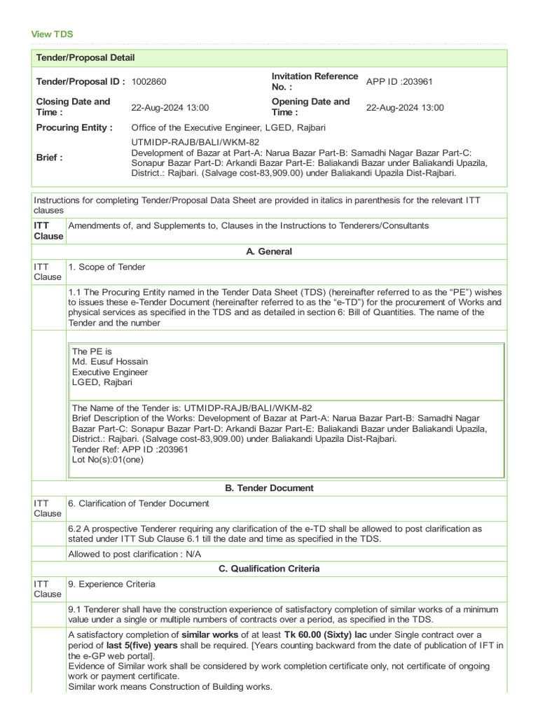 Section2 - Tender Data Sheet | PDF