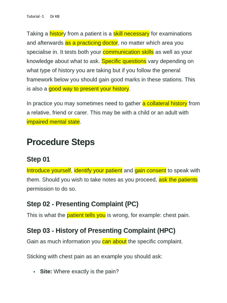 Patient History Taking Guide | PDF | Pain | Health Sciences