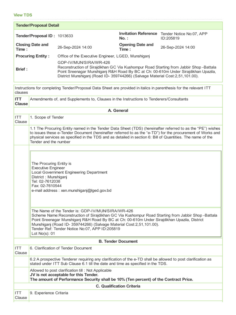 Section2 - Tender Data Sheet | PDF