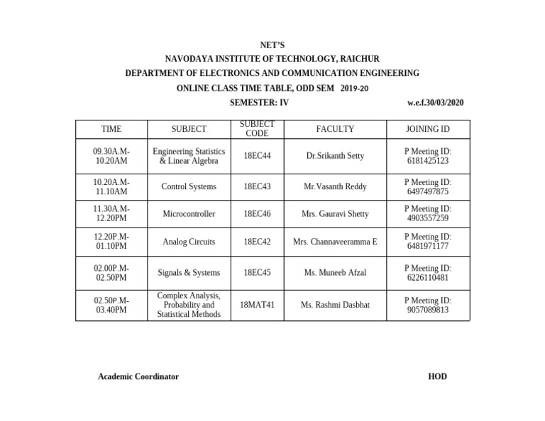 Online Classes Schedule | PDF