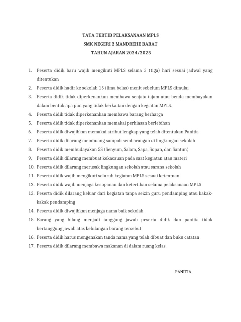Tata Tertib Pelaksanaan MPLS | PDF
