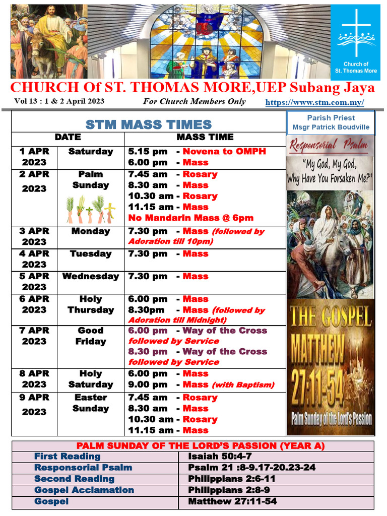 STM Holy Week & Easter Mass Schedule 2023 | PDF | Christian Worship And ...