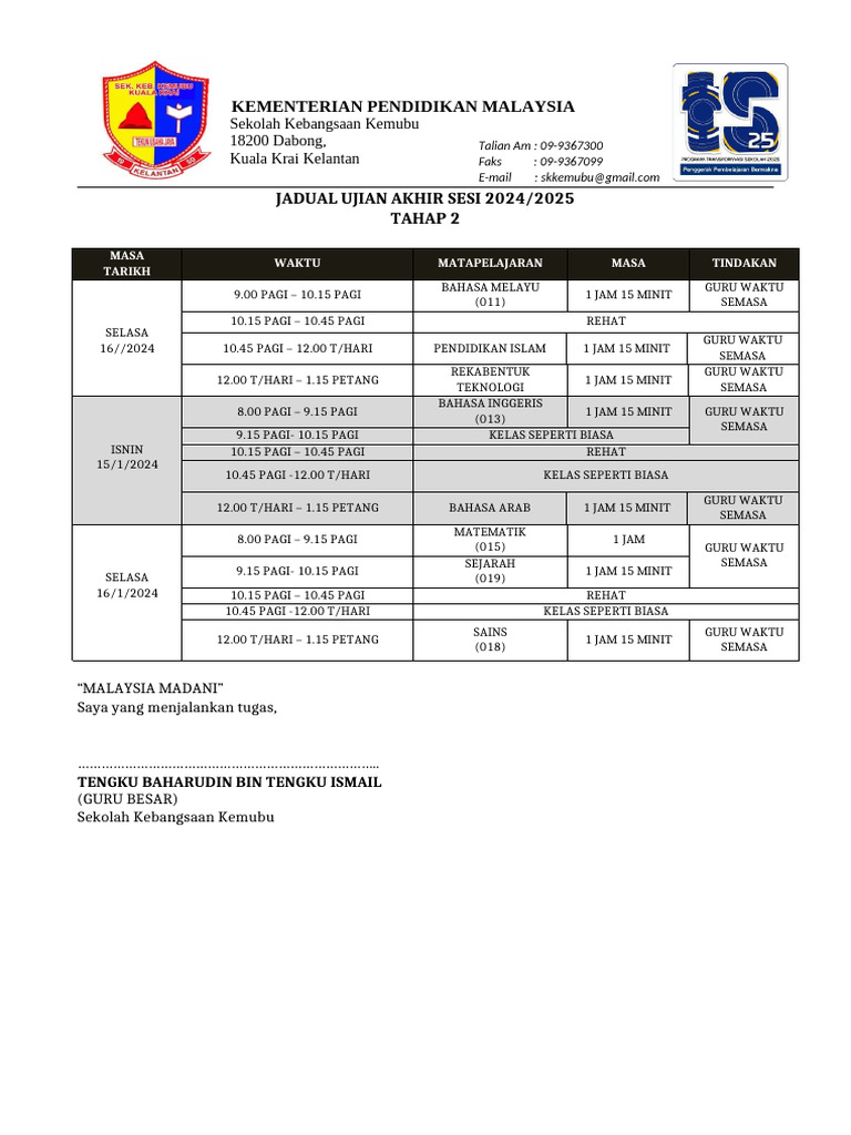 Jadual UASA 202342025 T2 | PDF