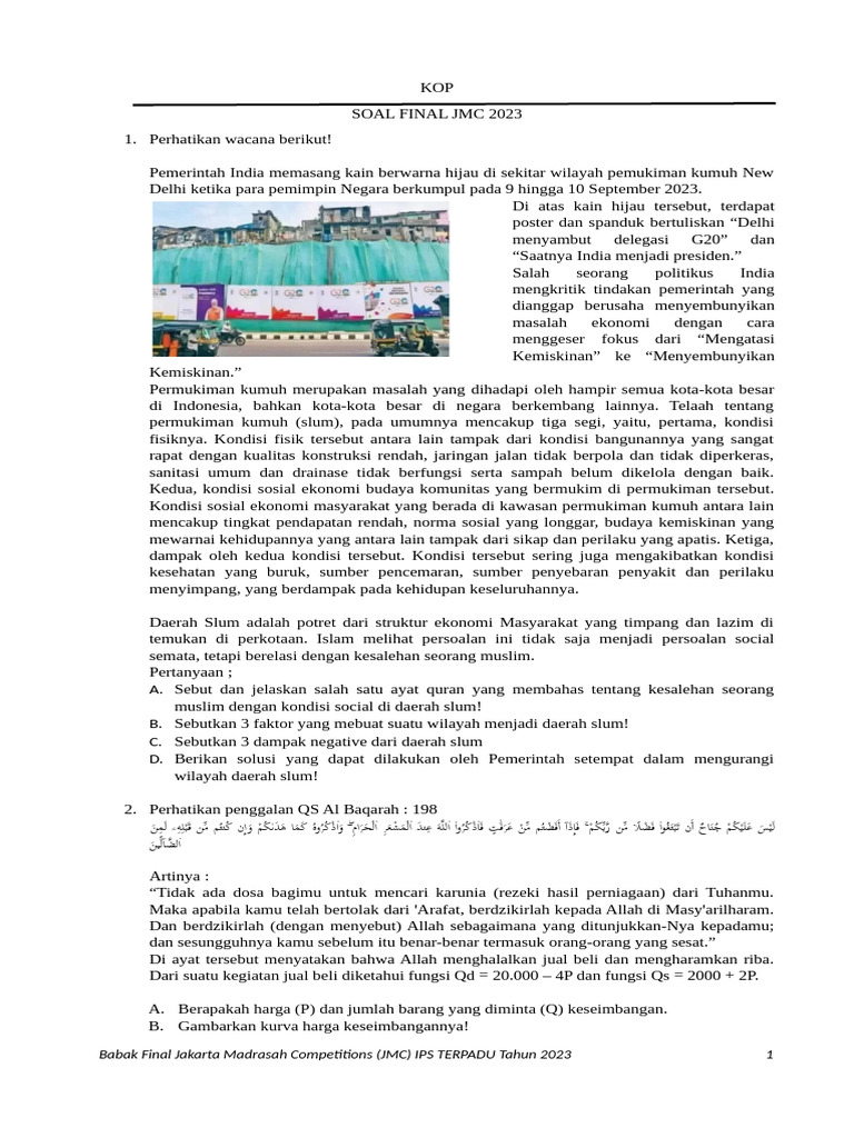 Soal Final Ips Terpadu JMC 2023 | PDF