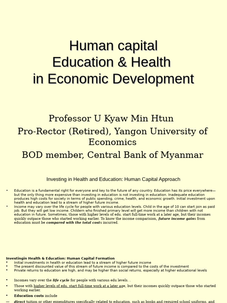Human Capital Education & Health in Economic Development | PDF