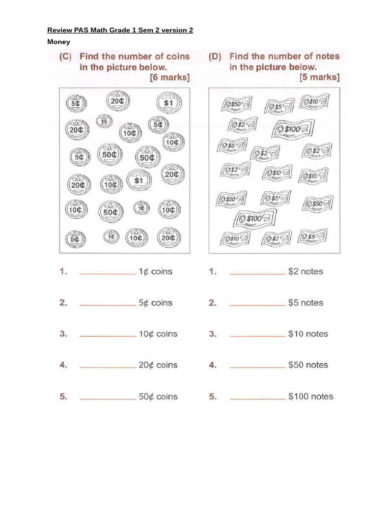 Review PAS Math Grade 1 Sem 2 Version 2 | PDF