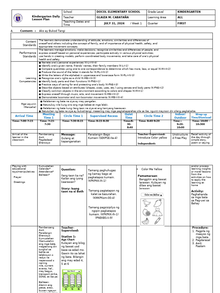 Kinder-New-DLL Week1 - Day3 | PDF