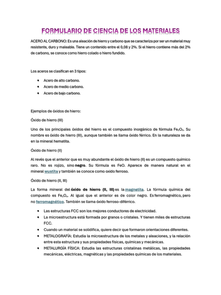 Formulario de Ciencias de Los Materiales | PDF