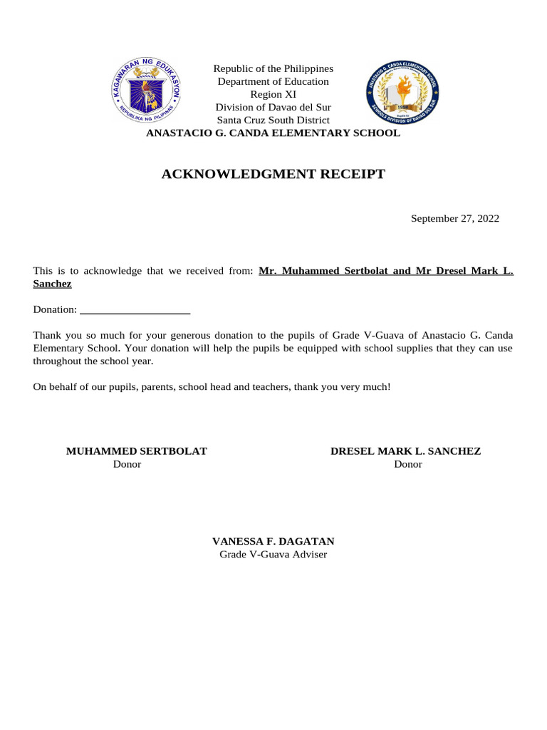 Acknowledgment Receipt Donations | PDF