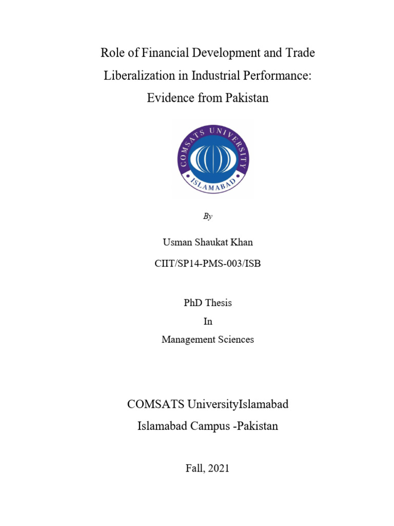 PHD Thesis Final-Usman Shaukat Khan (SP14-PMS-003) | PDF | Economic Growth | Business
