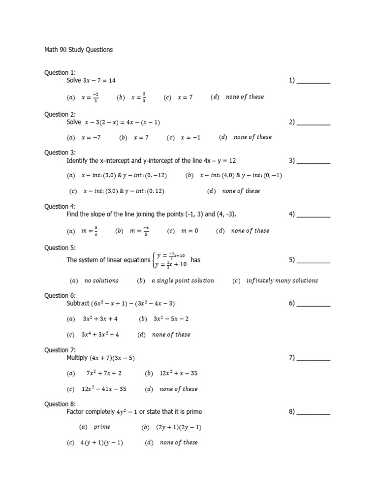 Math90 Studyquestions | PDF