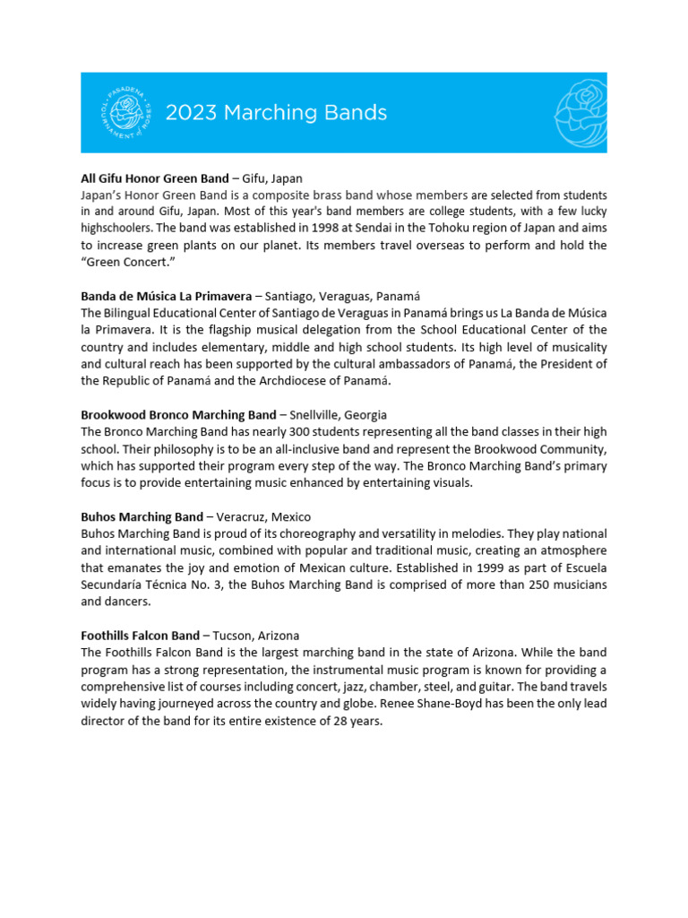 2023 Band Descriptions FINAL FINAL | PDF