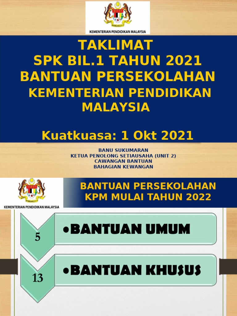 SLIDE TAKLIMAT SPK BIL.1 TAHUN 2021 BANTUAN PERSEKOLAHAN | PDF