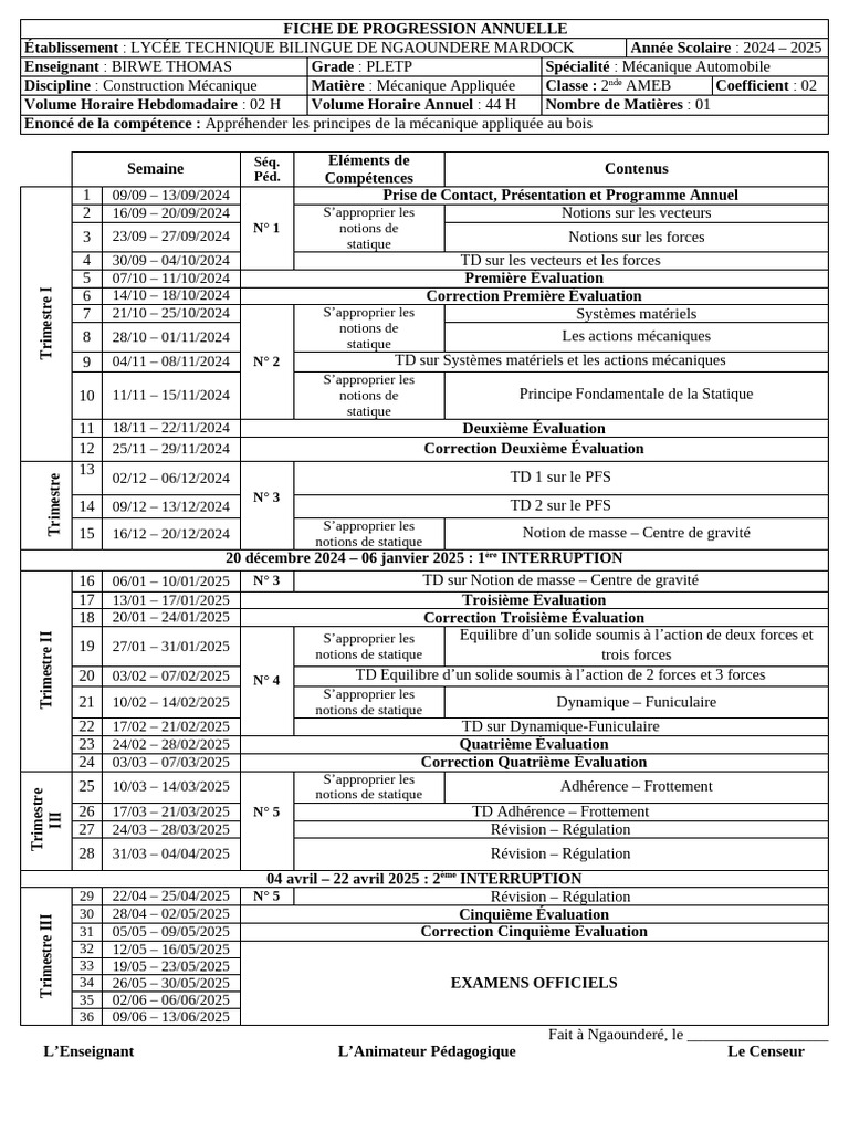 Progression 2nde AMEB | PDF