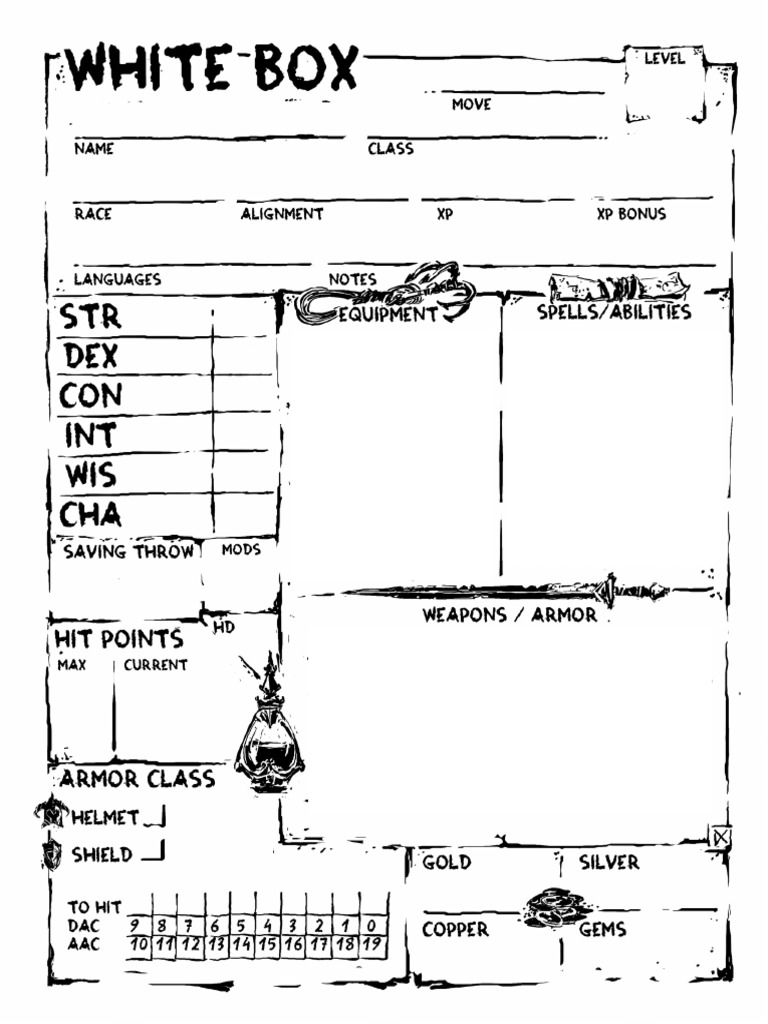 White Box Character Sheet 3 Revised Fillable | PDF