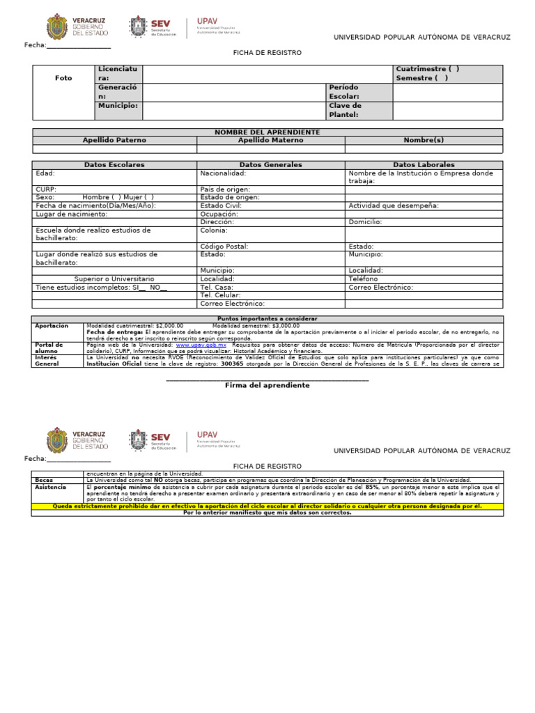 Ficha de Registro Del Aprendiente | PDF