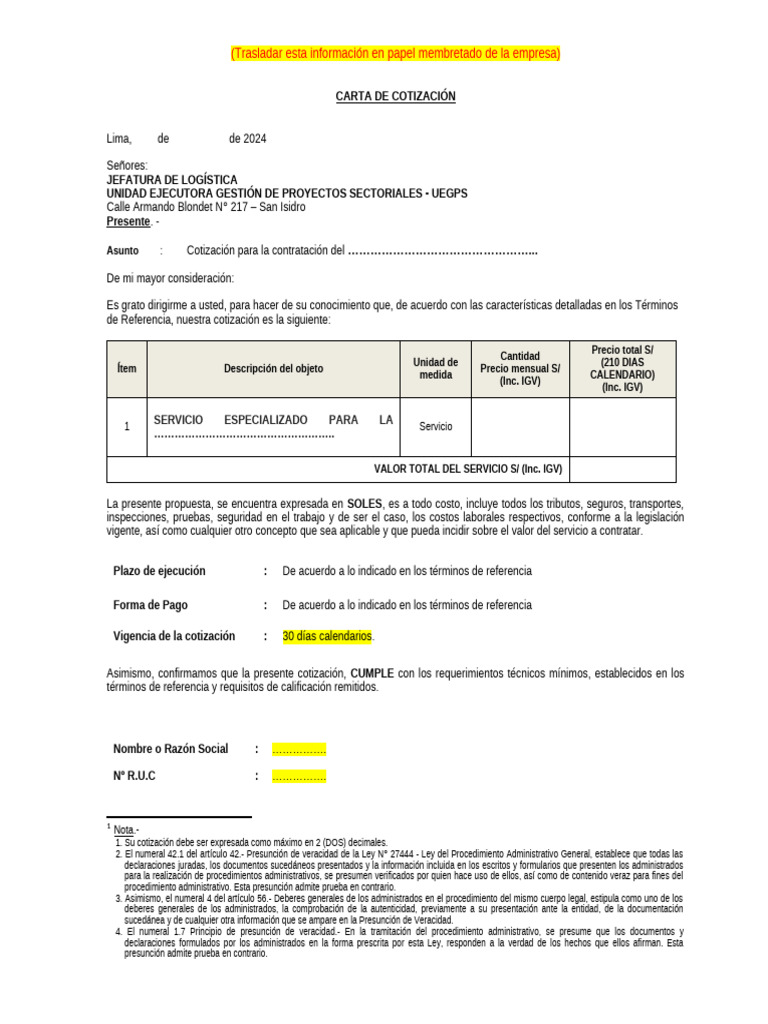 Formato Carta de Cotizacion 190824 | PDF
