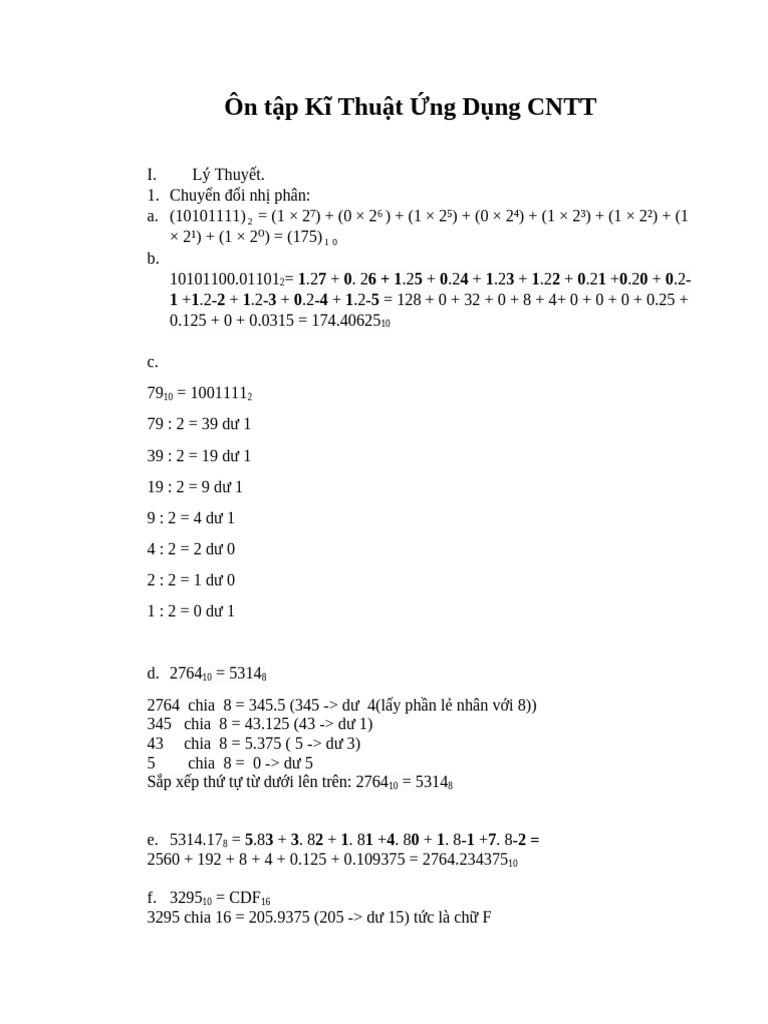 Ôn tập Kĩ Thuật Ứng Dụng CNTT | PDF