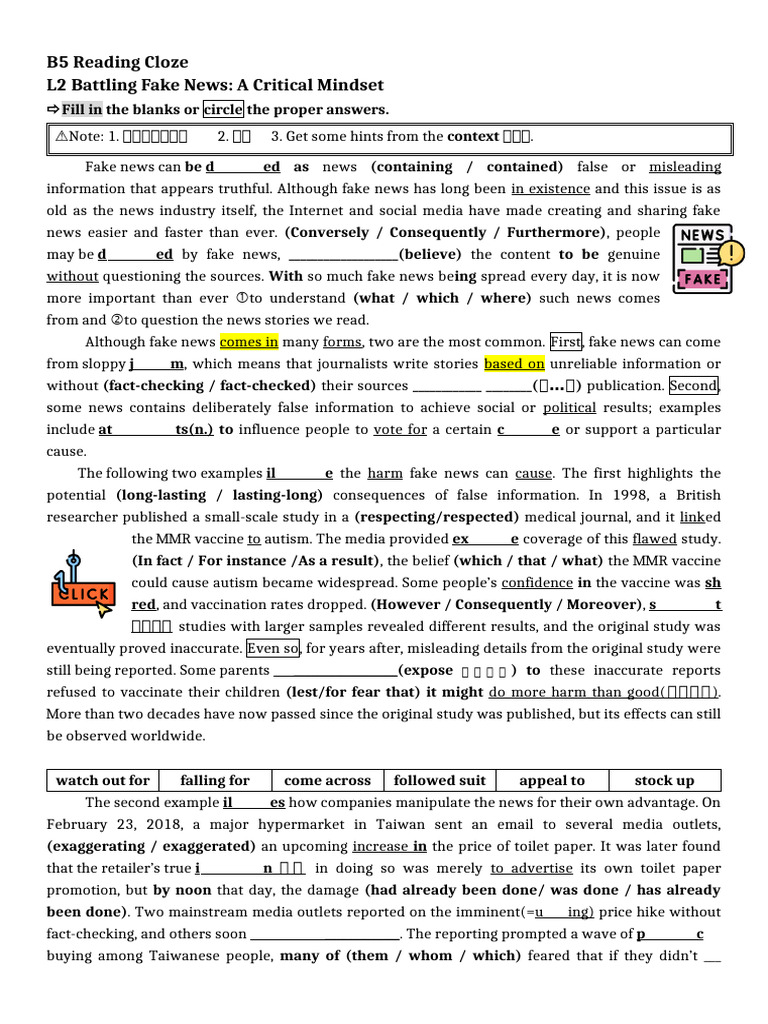 B5 Reading Cloze | PDF