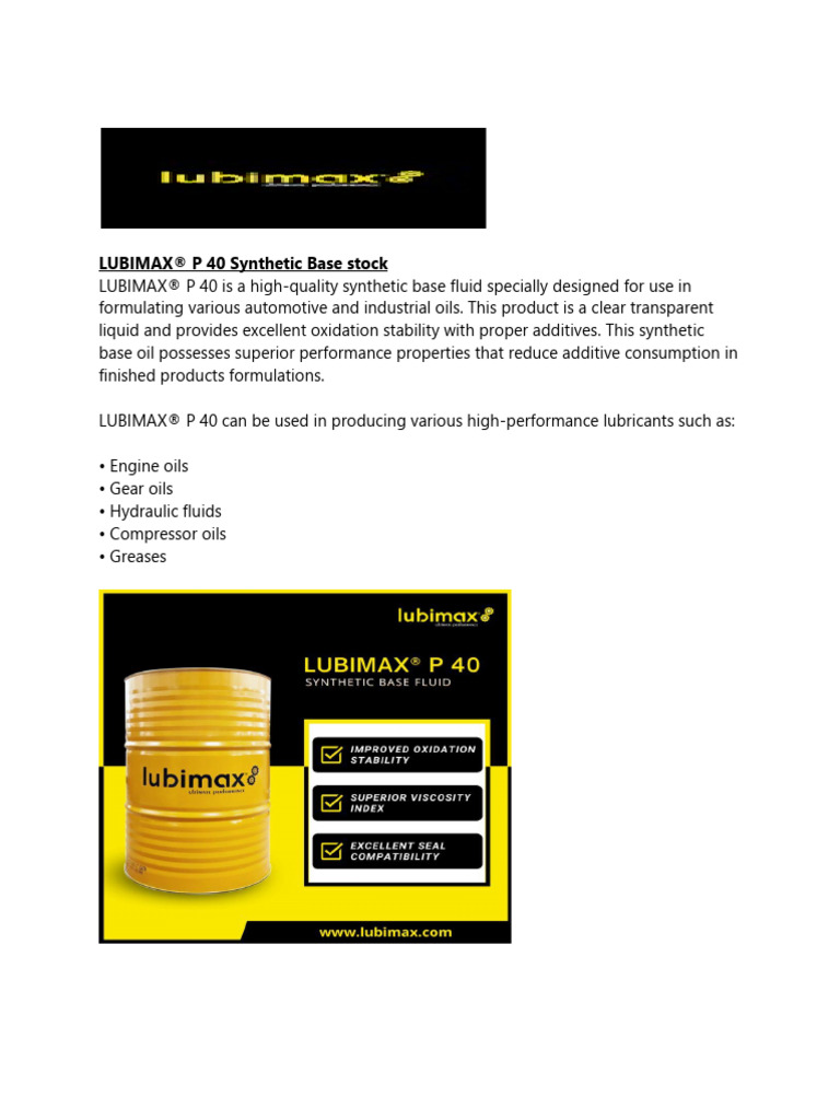 Lubimax P40 Base Stock | PDF | Business | Cooking, Food & Wine