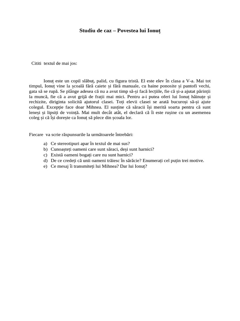 Studiu de Caz Povestea Lui Ionut | PDF