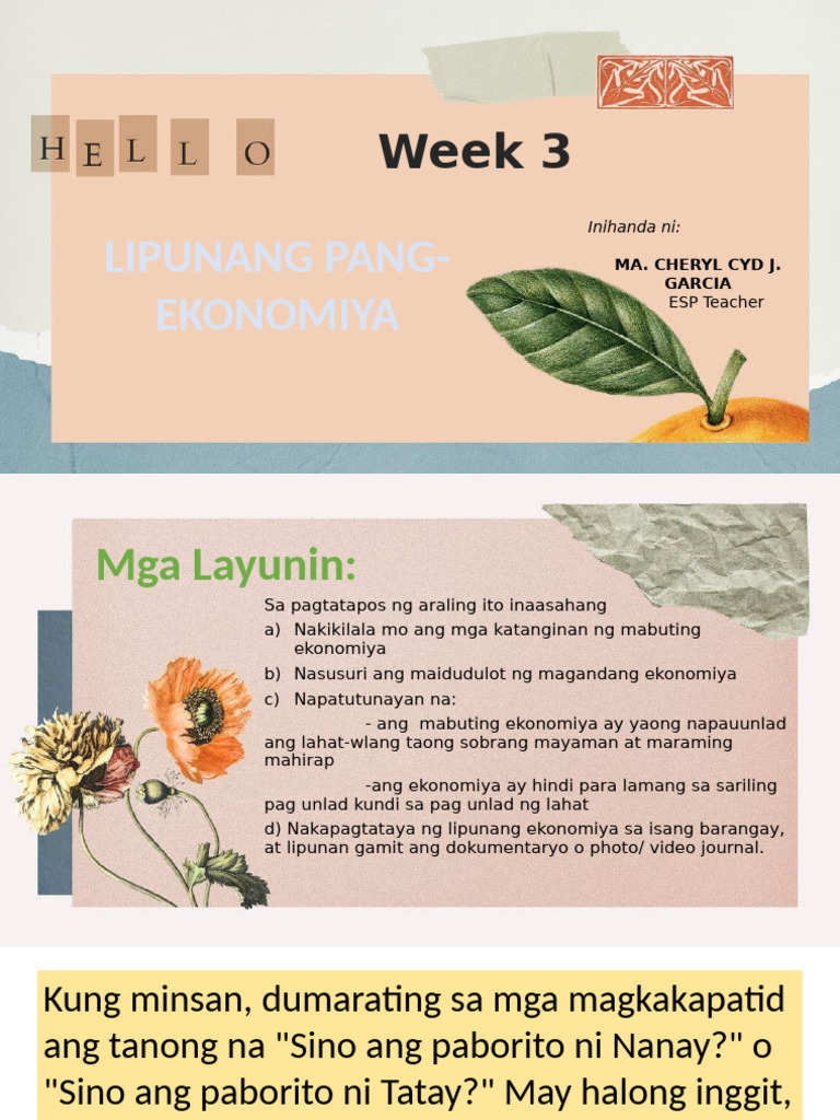 ESP 9 Week 3 Pagtataya NG Kalagayan NG Ekonomiya | PDF