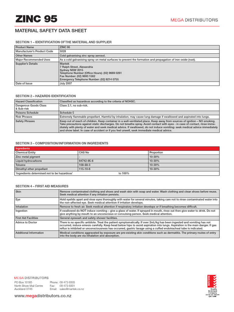 Zinc 95 MSDS | PDF