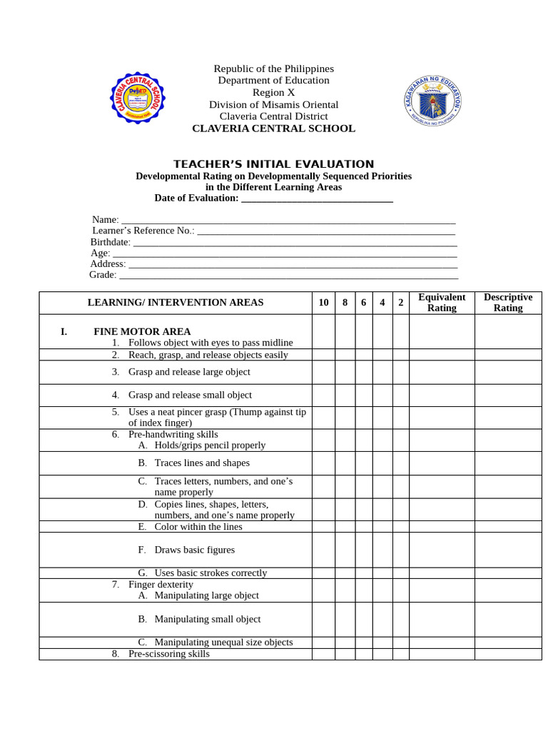 Fine Motor Assessment | PDF